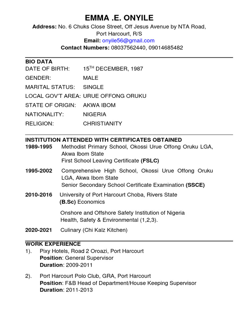 Emma Onyile's CV and Certificates | PDF | Foreign Language Studies ...