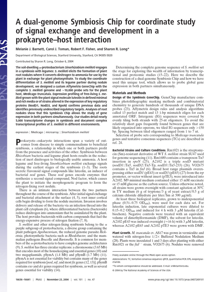 Barnett Et Al, 2004 - A Dual-Genome Symbiosis Chip For Coordinate Study ...
