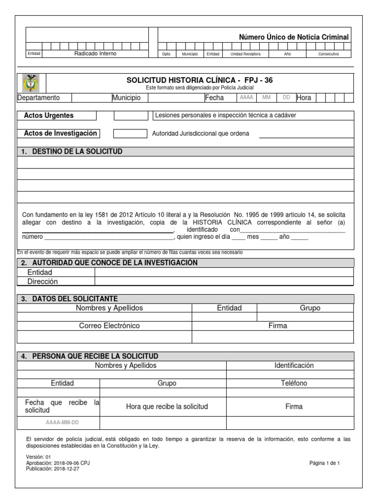 FPJ-36_SOLICITUD_HISTORIA_CLÍNICA_-____V | PDF | Justicia | Crimen y violencia