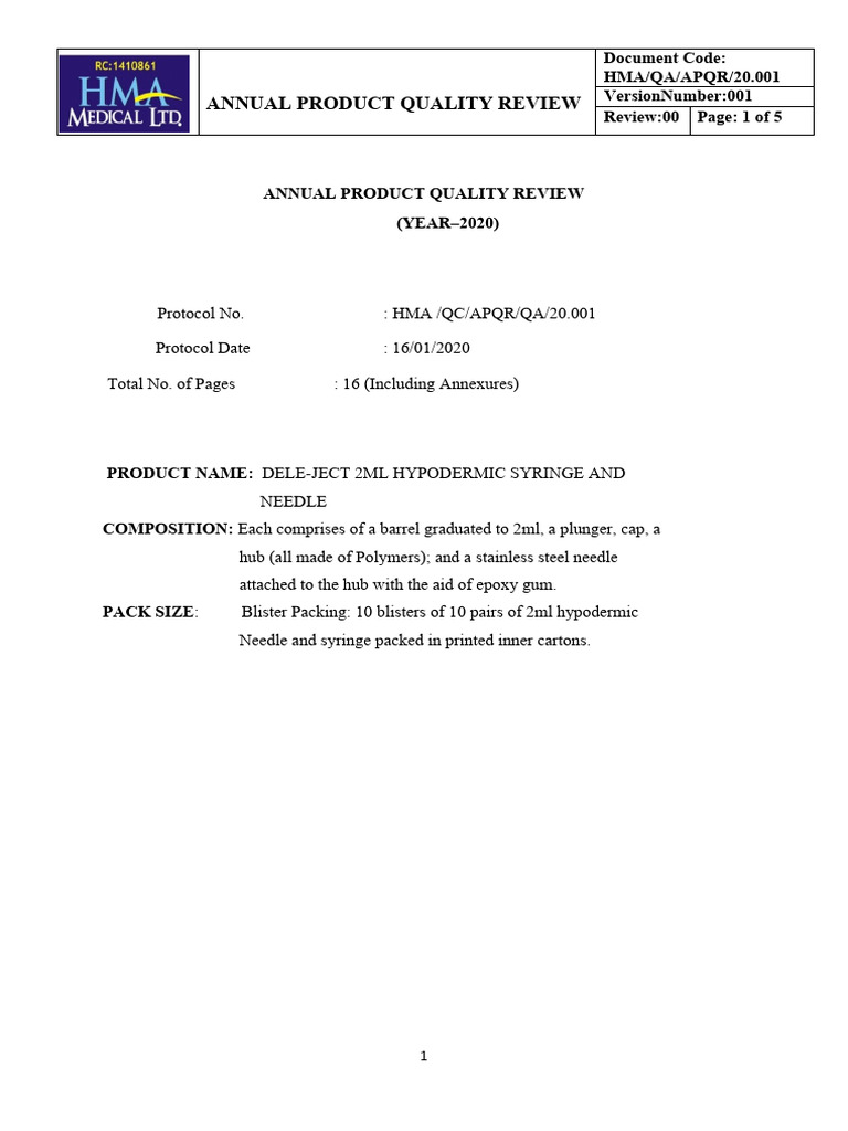 APQR (2ml) 2020 | PDF | Syringe