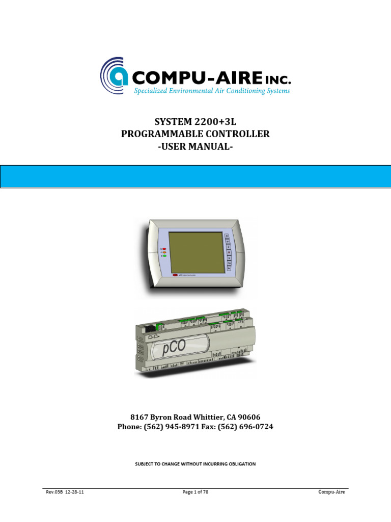 Carel PCO3 Controller User Manual | PDF | Air Conditioning | Pump
