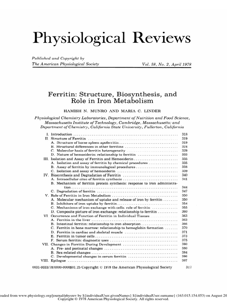 Ferritin - Structure Biosynthesis and Role in Iron Metabolism | PDF ...
