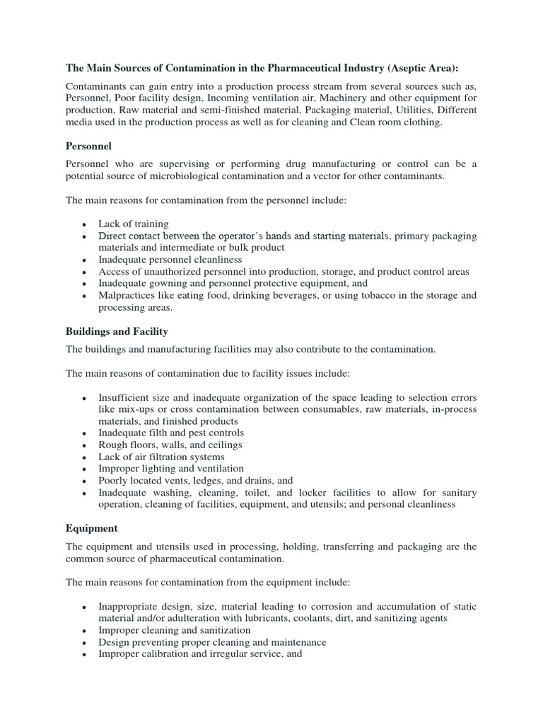 Sources of Contamination in Aseptic Areas | PDF | Business | Science ...