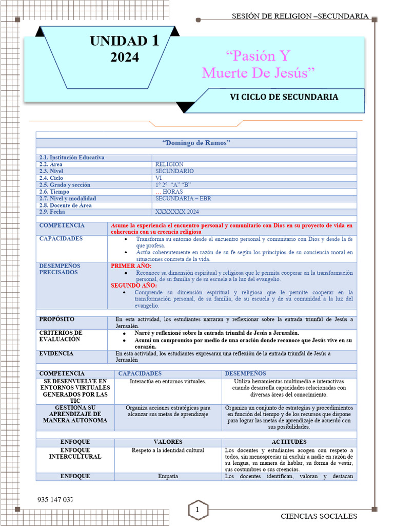 Primero y Segundo Grado Semana 2 Uni 1 - Religion 2024 | PDF ...