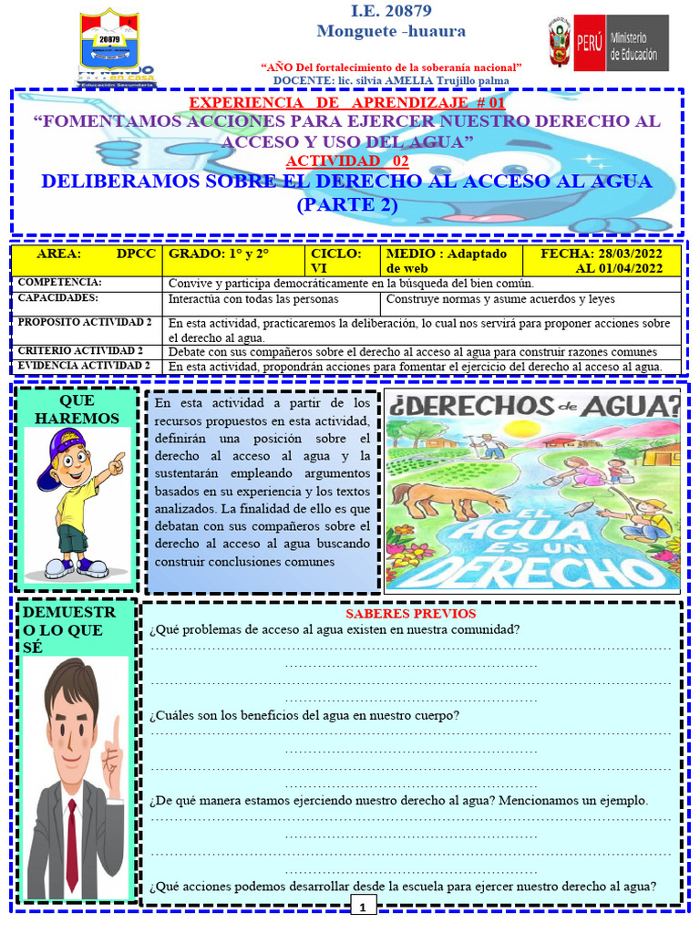 DPCC 1° y 2° Exp. 1 Sesion 2 | PDF | Agua