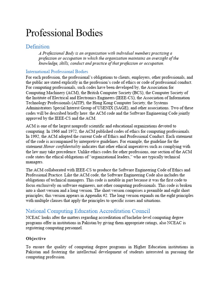 Professional Bodies | PDF | Association For Computing Machinery ...