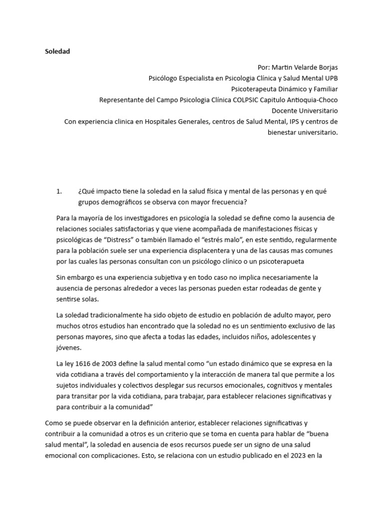 Soledad Pdf Soledad Sicología