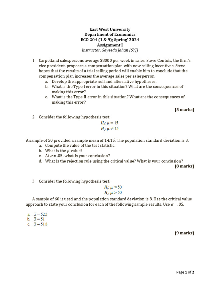 Hypothesis Testing Assignment | PDF