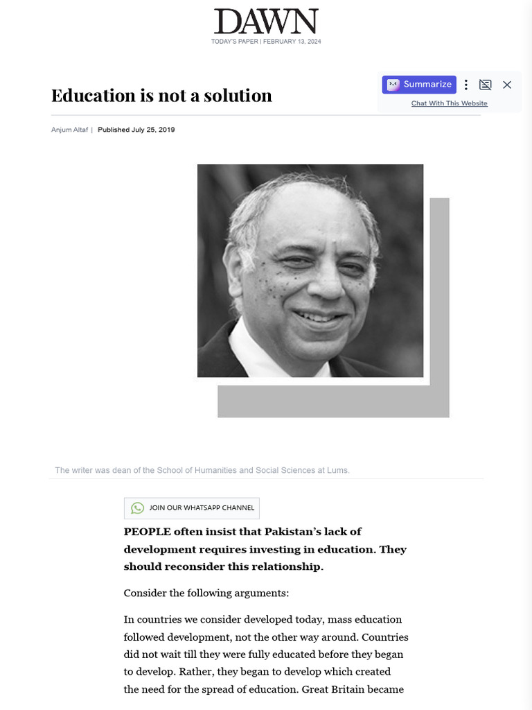 Education Is Not A Solution - Newspaper | PDF | Reason
