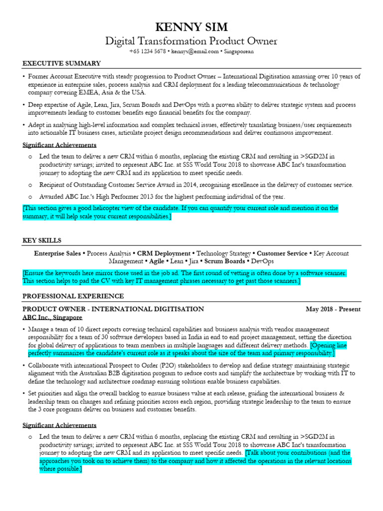 Client CV - Digital Transformation Product Owner (SG) | PDF | Customer ...
