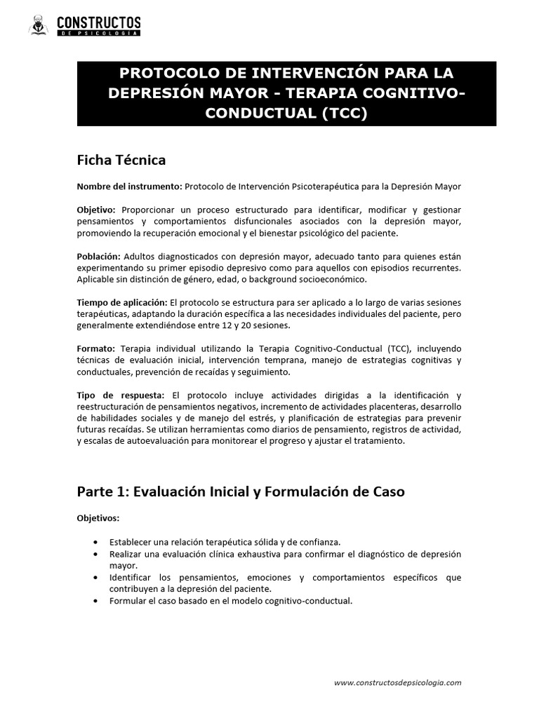 Protocolo de Intervención para La Depresión Mayor - Terapia Cognitivo-Conductual (TCC) | PDF ...