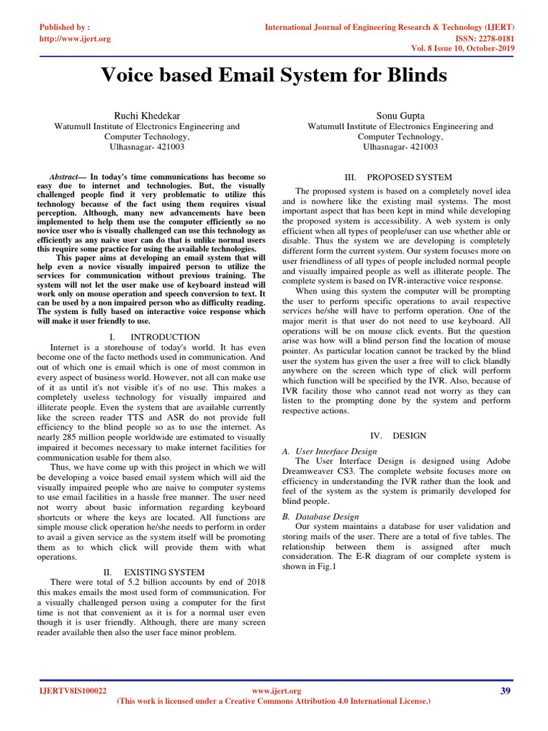 Voice Based Email System For Blinds IJERTV8IS100022 | PDF | Computer ...