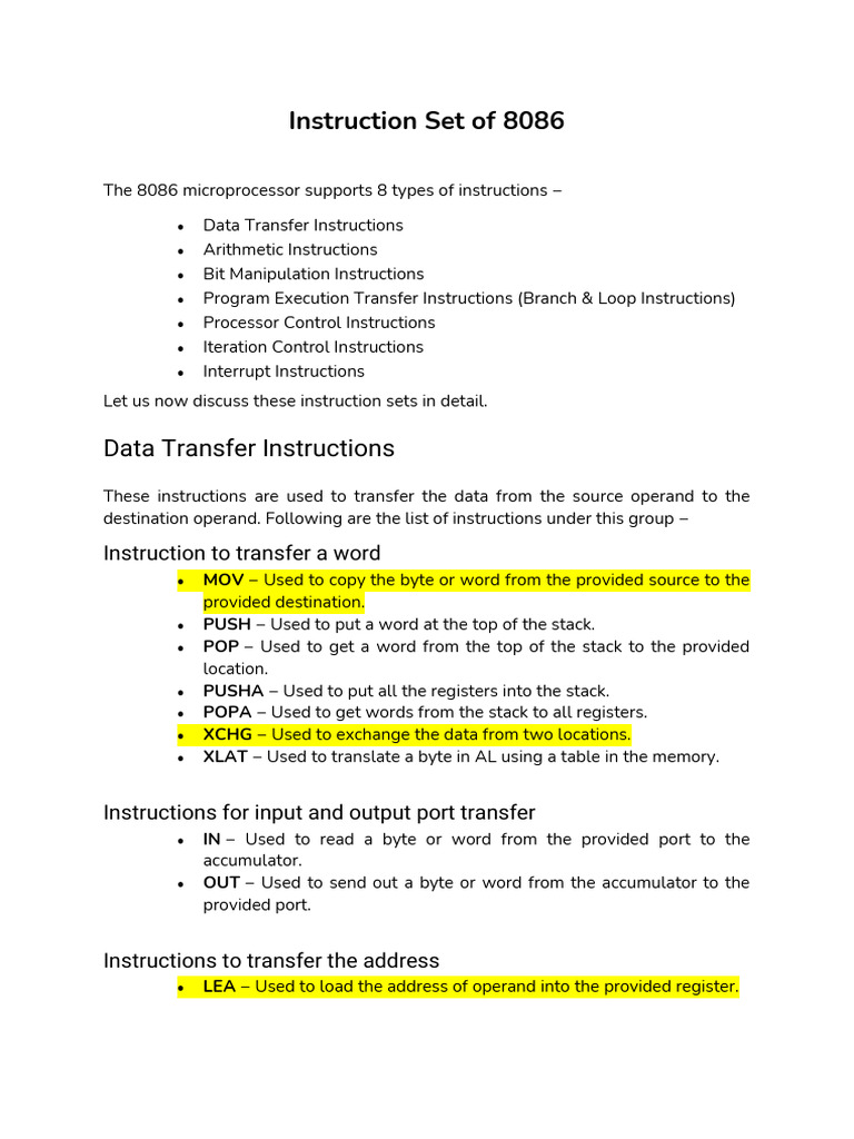 Instruction Set of 8086 | PDF | Theory Of Computation | Integrated Circuit