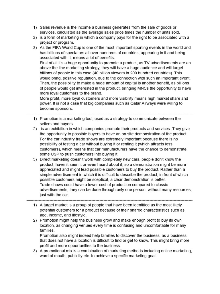 10 Marks Question | PDF | Marketing | Sales 10 Marks Question | PDF | Marketing | Sales