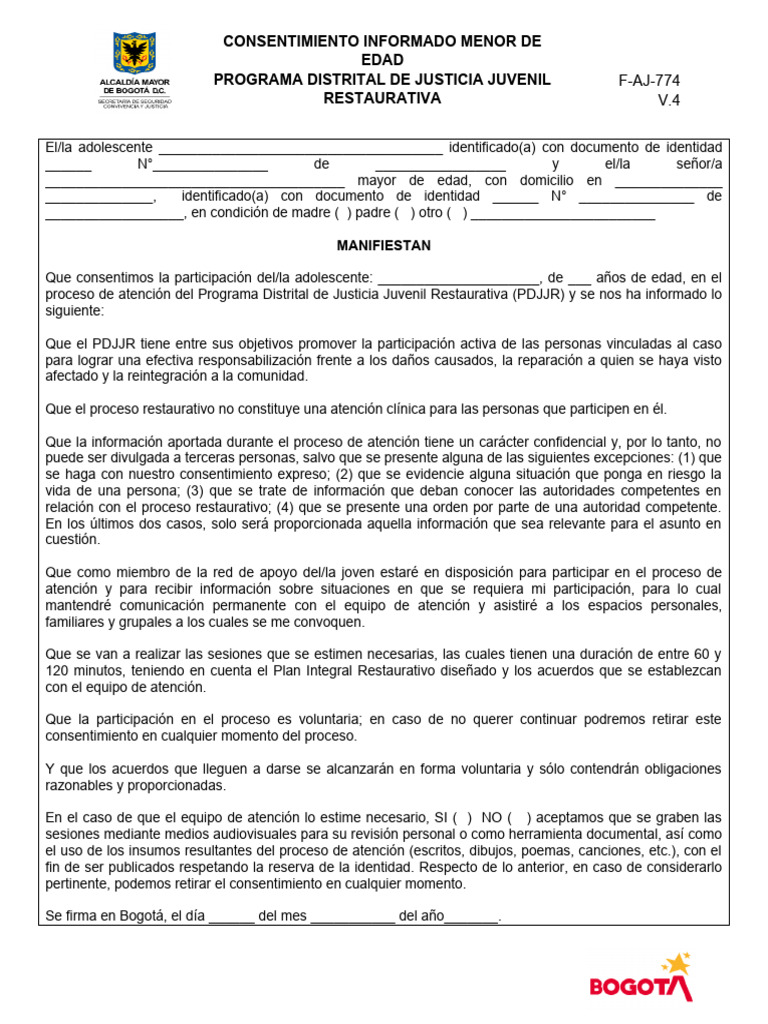 04 F-AJ-774 - V Consentimiento Informado Menor de Edad Programa Distrital de Justicia Juvenil ...