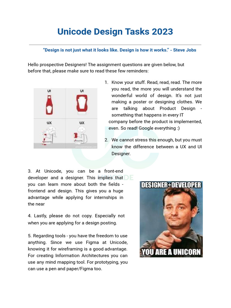 Unicode SE - Design Tasks | PDF | User Experience | Software Engineering