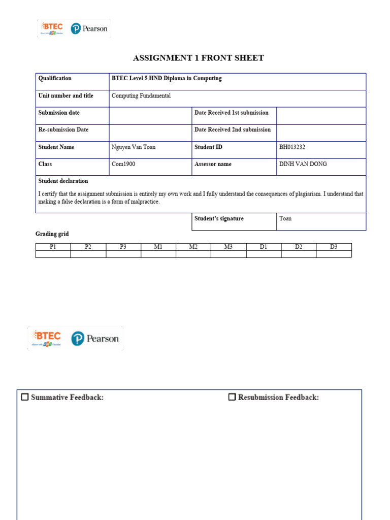 Assignment 1 Frontsheet | PDF