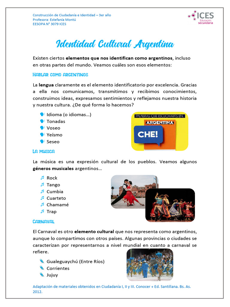 Elementos de la Identidad Cultural Argentina | PDF