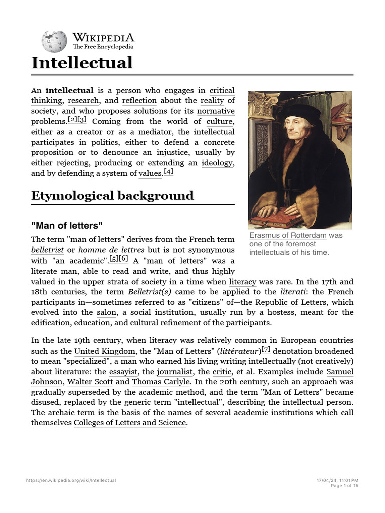Intellectuals: A Historical Overview | PDF | Intellectual | Liberal ...