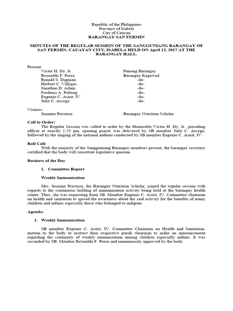 Session Minutes No. 2017-003 | PDF | Government