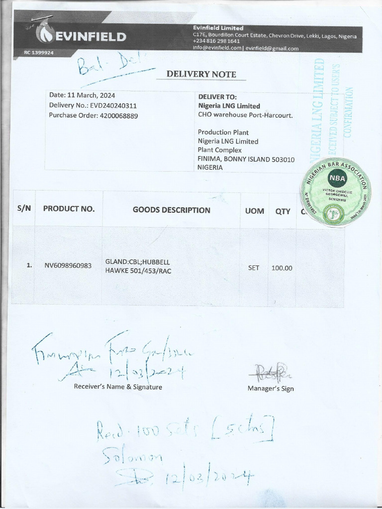 Delivering Note LMG | PDF