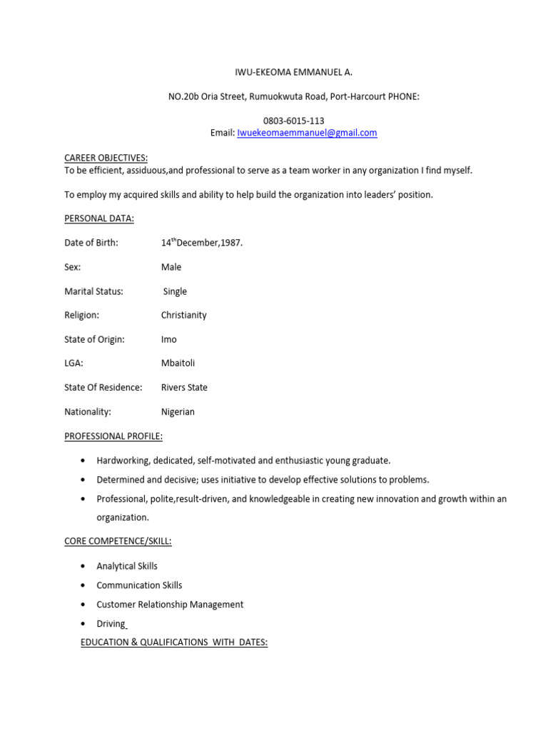 IWU-EKEOMA EMMANUEL CV PDF (3) .PDF DDD | PDF