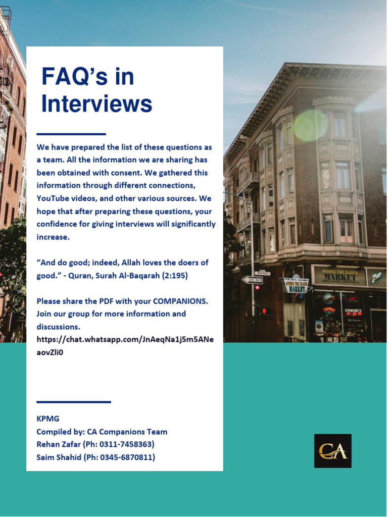 Frequently Asked Questions in KPMG Interviews | PDF | Audit | Accounting