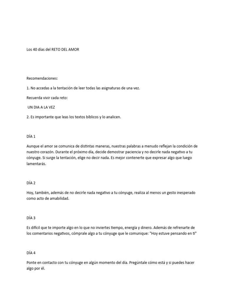 40 Días del Reto del Amor | PDF | Amor | Esposa