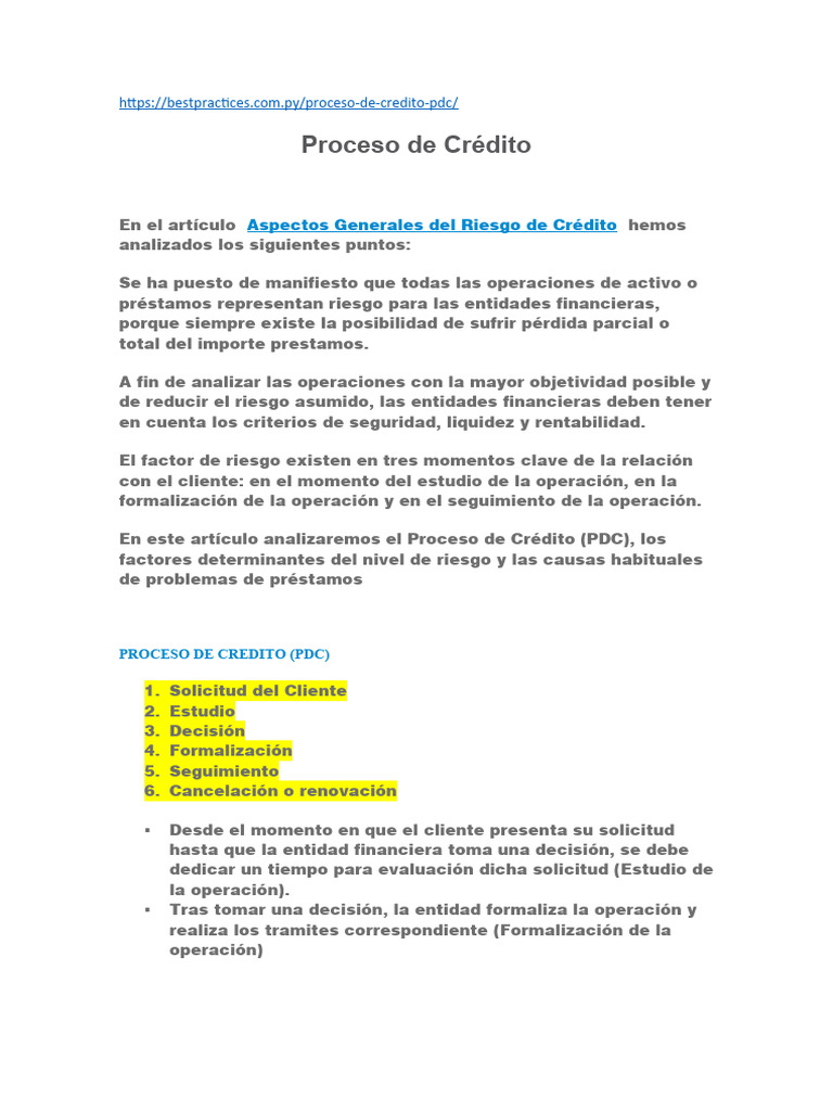 Ciclo Del Proceso de Credito | PDF | Bancos | Crédito