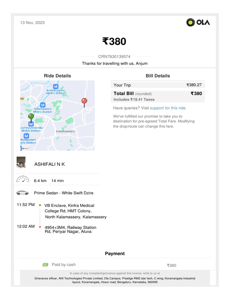 Ola From Hotel | PDF | Invoice | Payments
