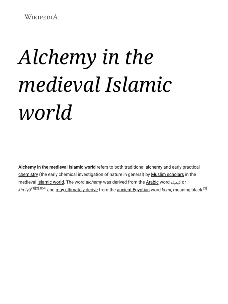 Alchemy in The Medieval Islamic World - Wikipedia | PDF