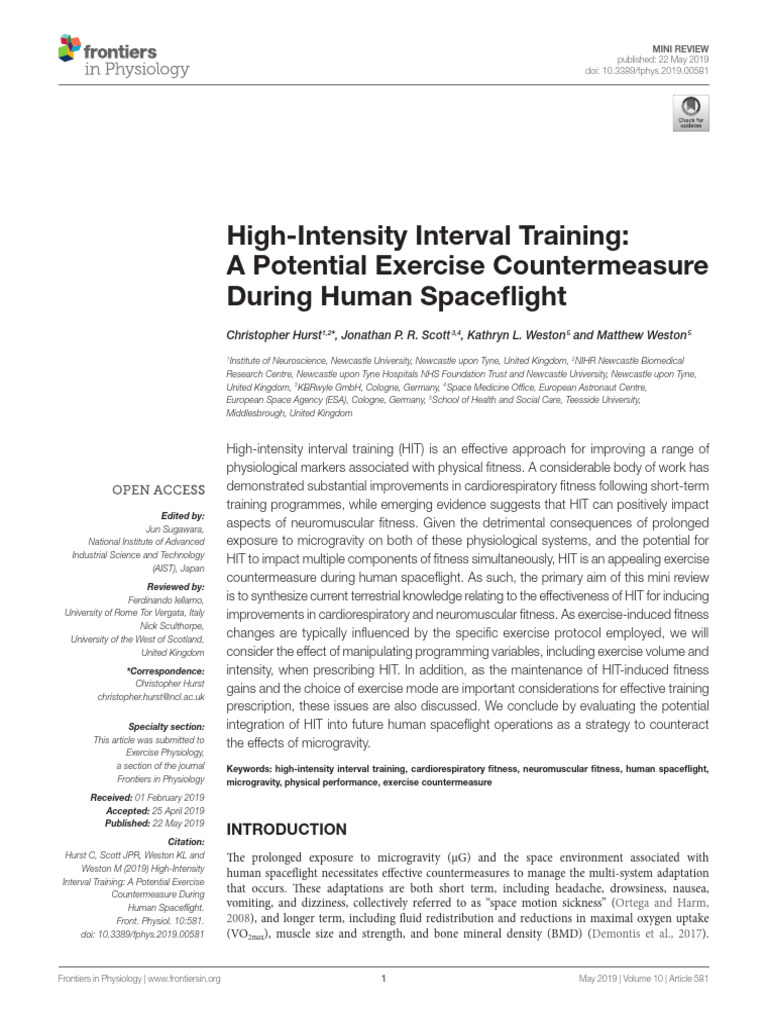 Hust (2019) High-Intensity Interval Training A Potential Exercise Countermeasure During Human ...