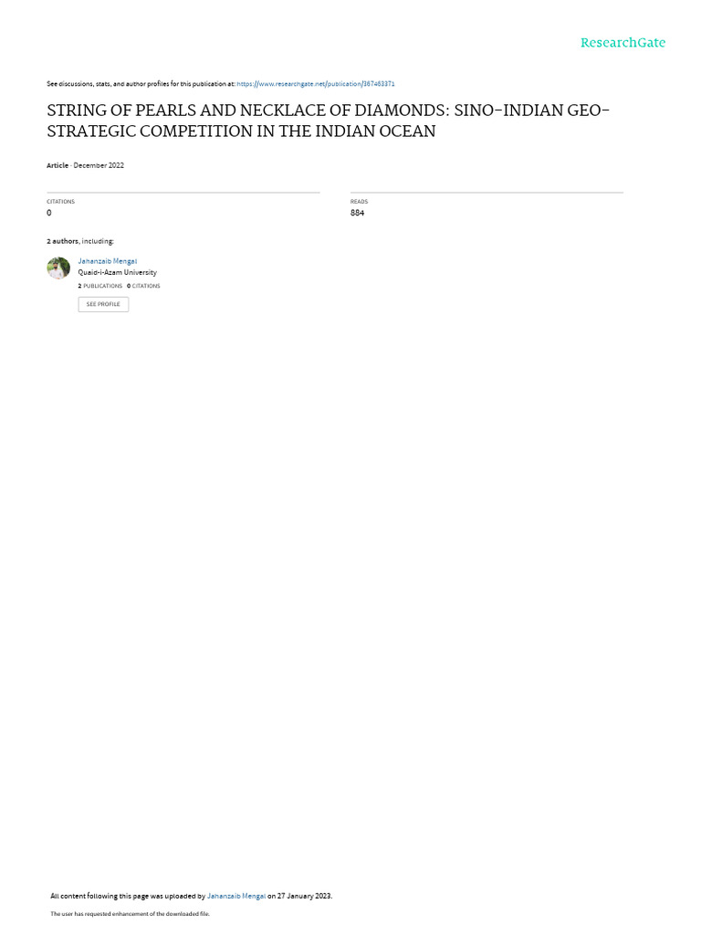 String of Pearls and Necklace of Diamonds: Sino-Indian Geo-Strategic Competition in The Indian ...