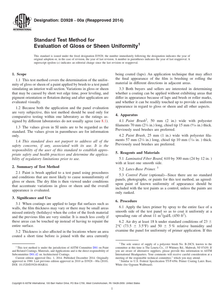 Evaluation of Gloss or Sheen Uniformity: Standard Test Method For | PDF ...