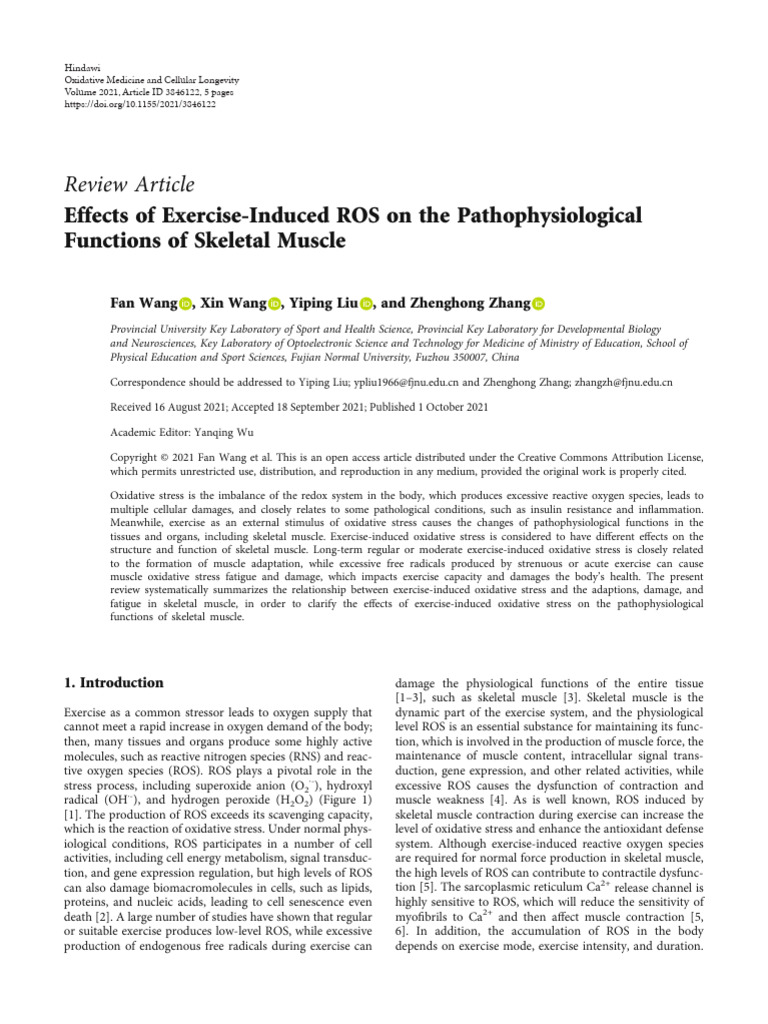 Wang (2021) Effects of Exercise-Induced ROS on the Pathophysiological | PDF | Reactive Oxygen ...