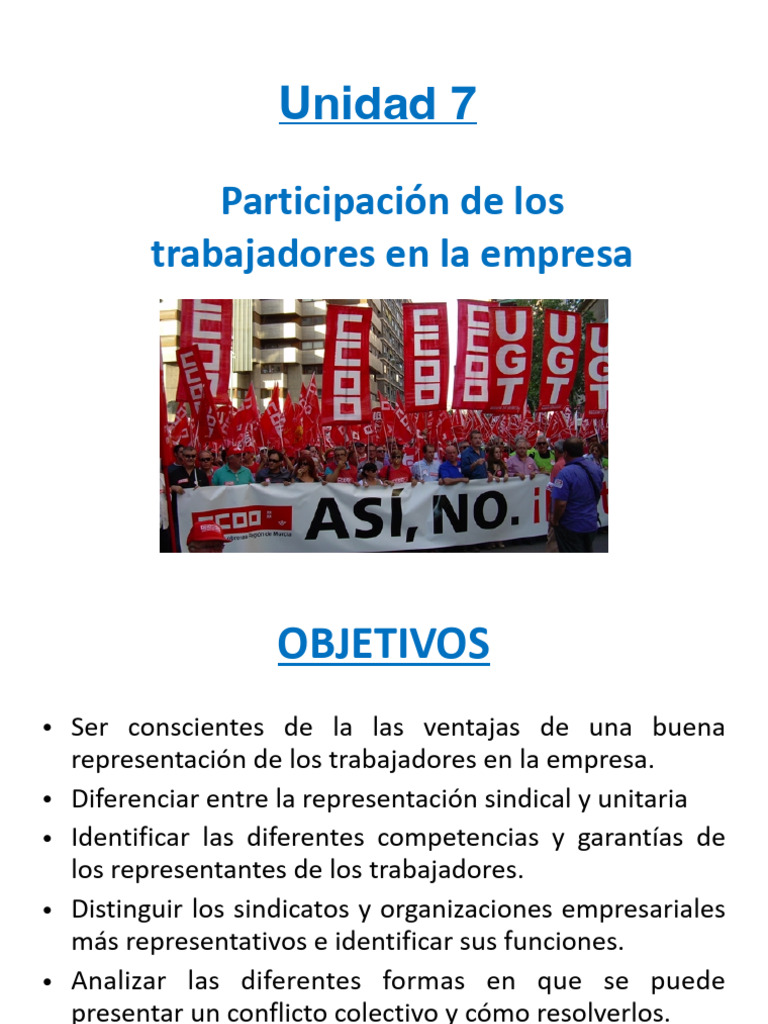 Unidad 7. Participación de Los Trabajadores en La Empresa | PDF | Sindicato | Bloqueo (industria)