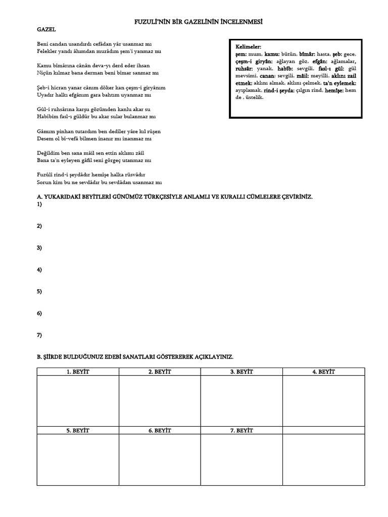 Fuzuliden Gazel Incelemesi Ã - DEV 2022 | PDF