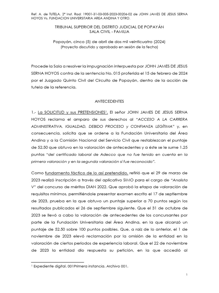 Impugnación de Tutela en Areandina Manizales | PDF | Debido al proceso ...