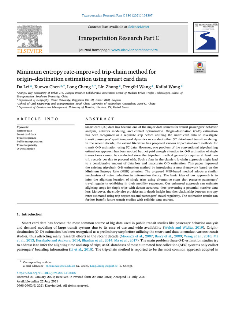 Minimum Entropy Rate-Improved Trip-Chain Method For Origin-Destination Estimation Using Smart ...
