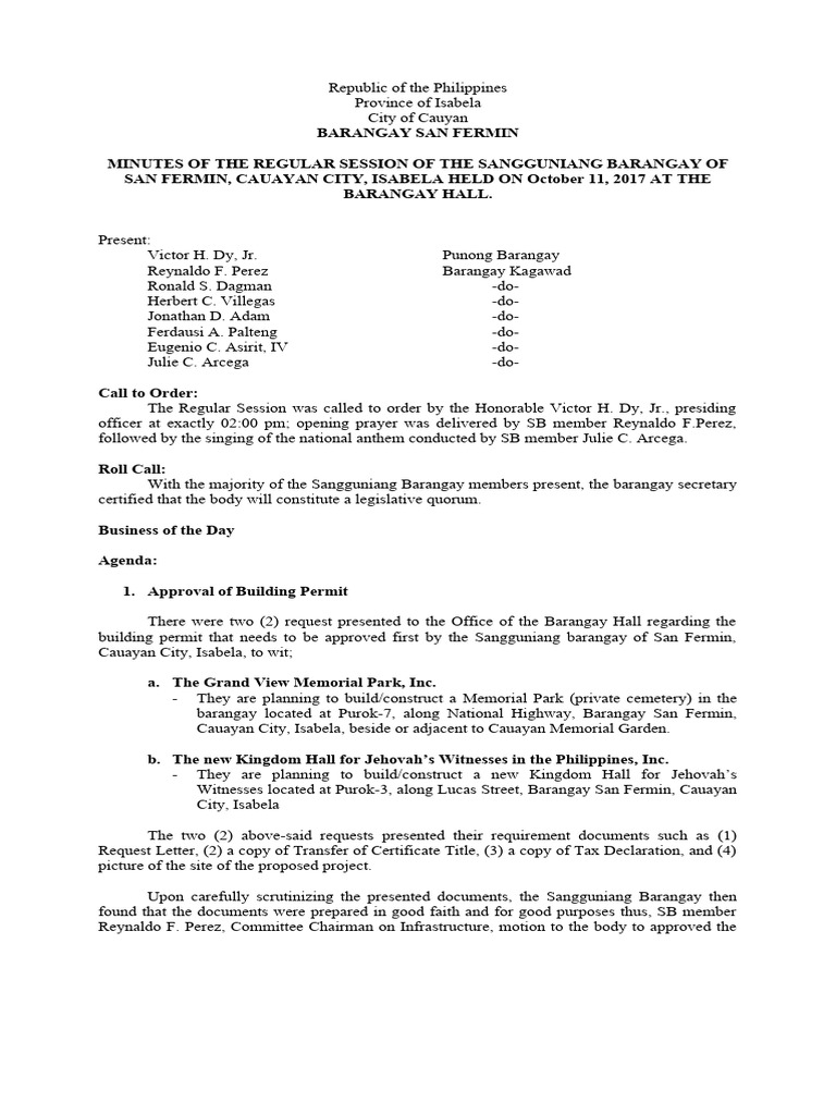 Session Minutes No. 2017-015 | PDF | Government