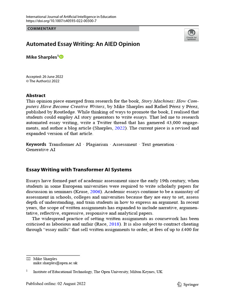 Automated Essay Writing An A | PDF | Artificial Intelligence ...