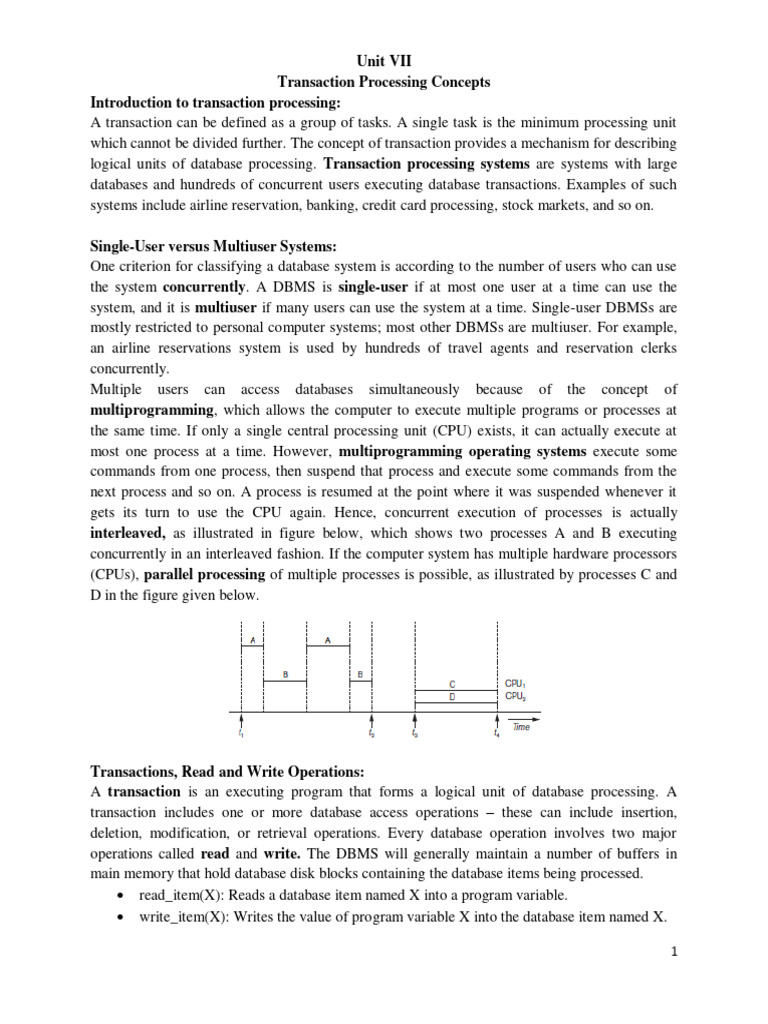 Unit7 Transaction Processing Concepts Notes Pdf Database Transaction Process Computing