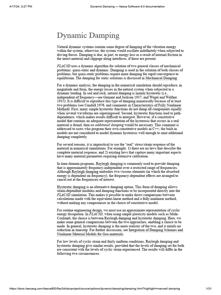 Dynamic Damping - Itasca Software 9.0 Documentation | PDF | Damping | Normal Mode