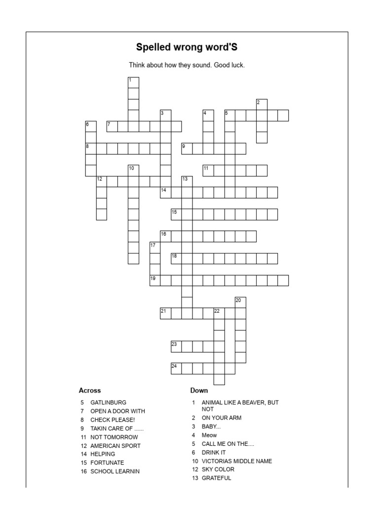 Spelled Wrong Word's Crossword Puzzle For Grandmas Birthday | PDF