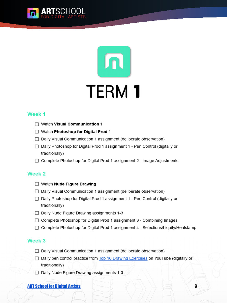 Digital Art Assignment Schedule | PDF | Figure Drawing | Drawing