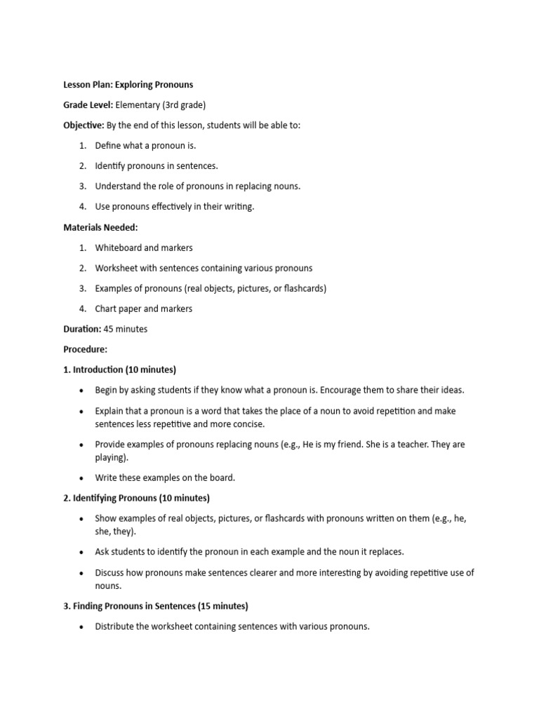 Lesson Plan_Pronouns | PDF | Pronoun | Noun