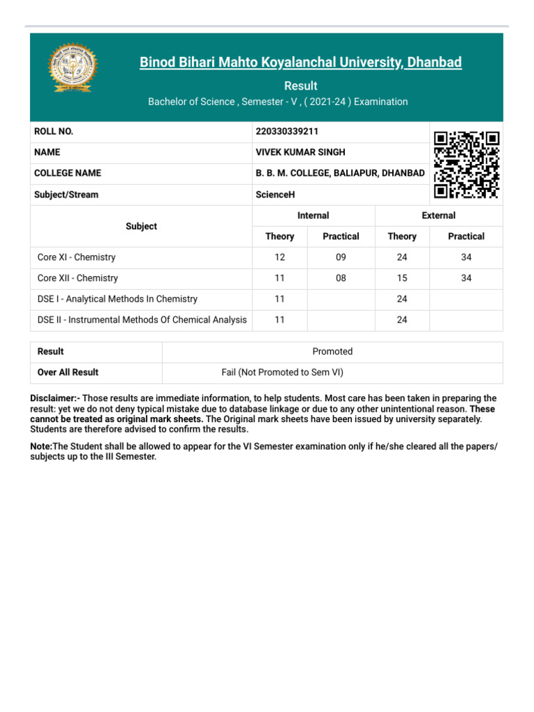 BBMKU Semester 5 Result Overview | PDF