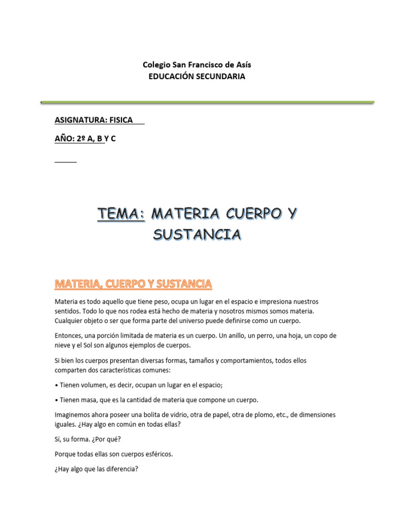 Guia Materia Cuerpo Y Sustancia Propiedades Pdf Solubilidad