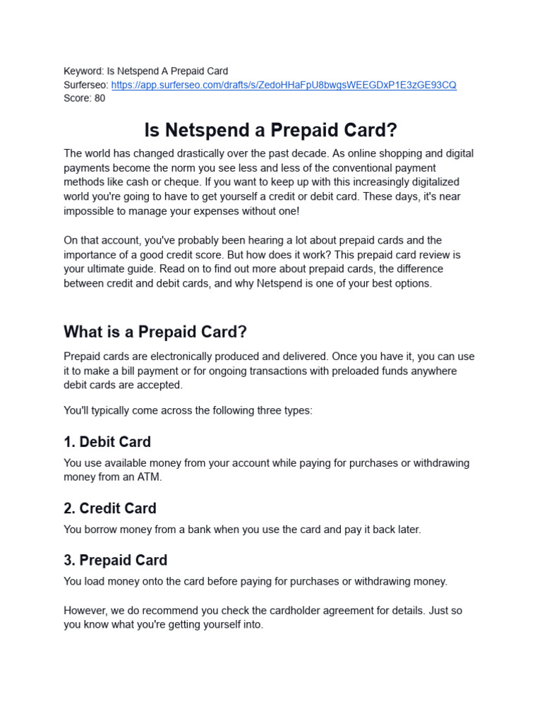 Is Netspend A Prepaid Card - 1000 Words | PDF | Debit Card | Credit Card