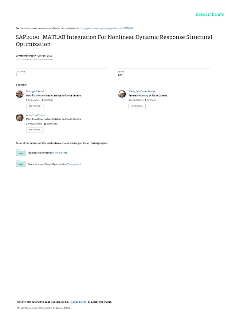 Sap 2000 MATLABIntegration For Structural Nonlinear Dynamic Response Structural Optimization ...